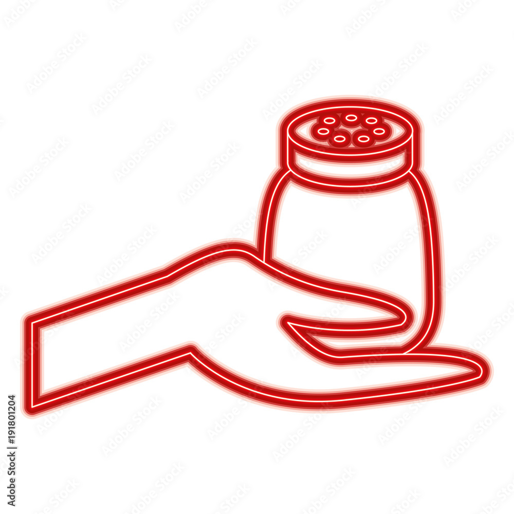 hand holding salt shaker condiment mineral vector illustration red line ...