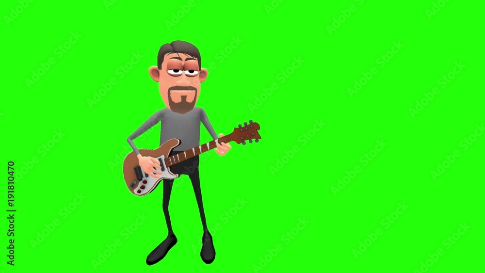 Animated male musician cartoon character plays lead electric guitar in ...