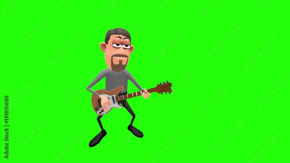 Animated male musician cartoon character plays lead electric guitar in ...