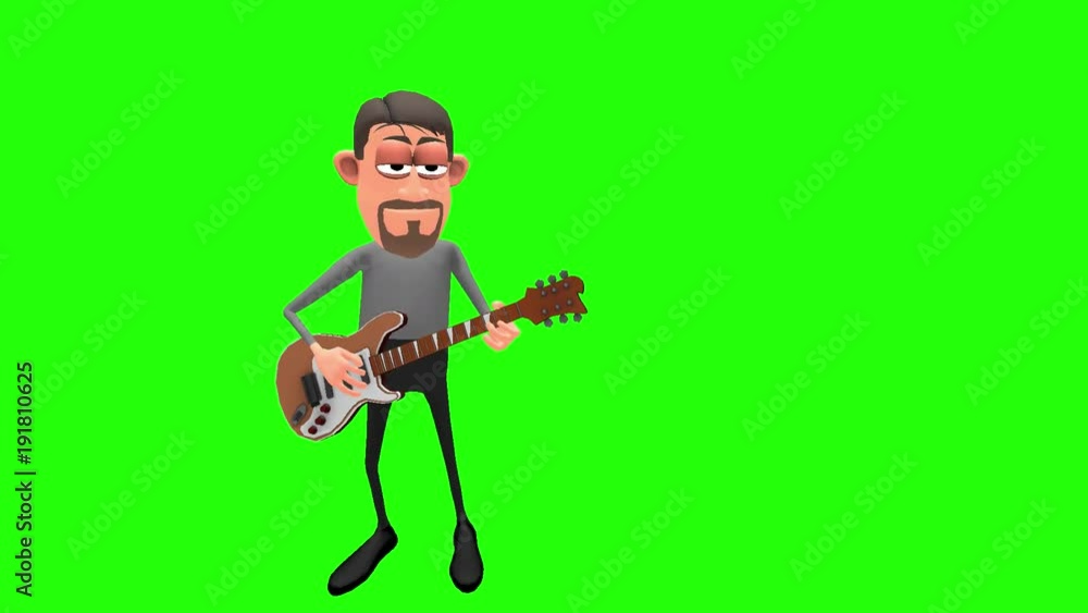 Animated male musician cartoon character plays lead electric guitar in ...