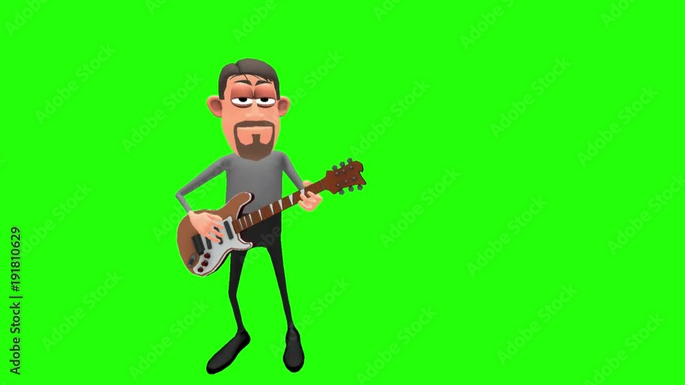 Animated male musician cartoon character plays lead electric guitar in ...