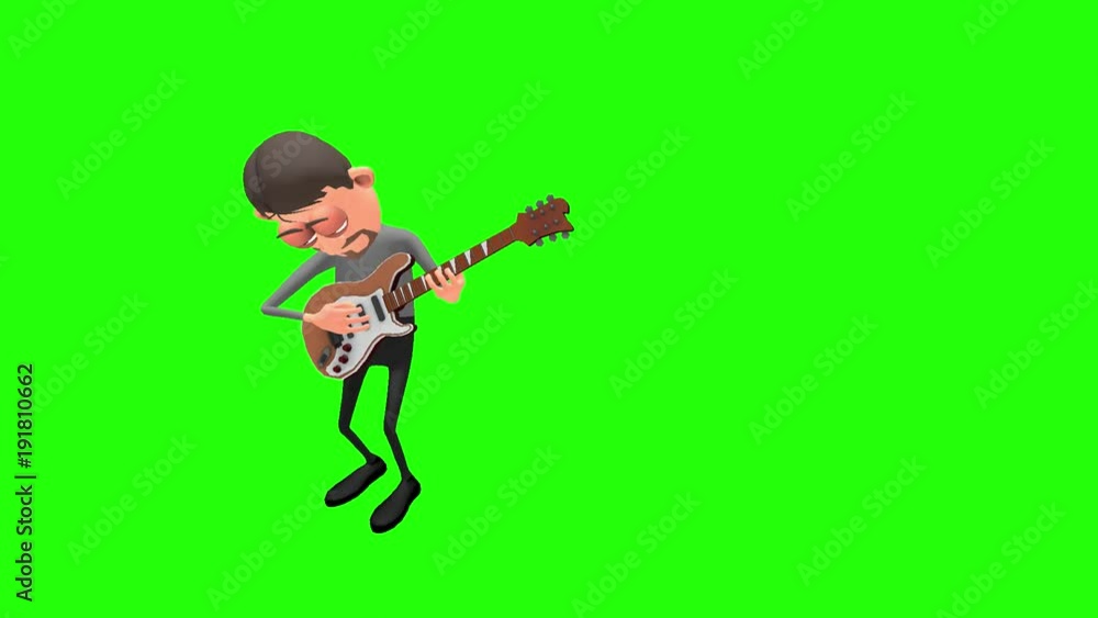 Animated male musician cartoon character plays lead electric guitar in ...