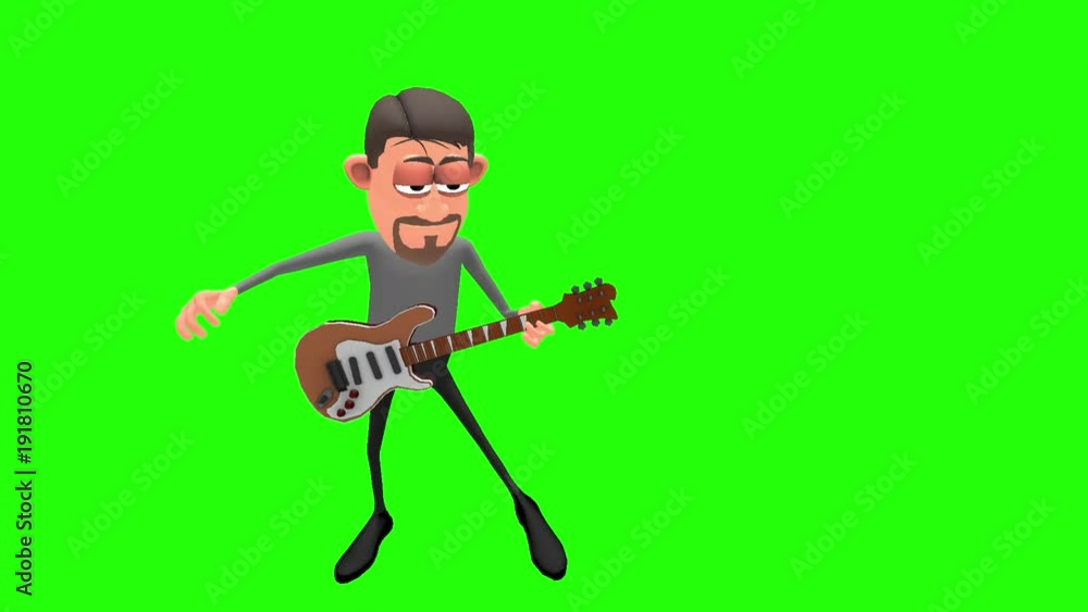 Animated male musician cartoon character plays lead electric guitar in ...