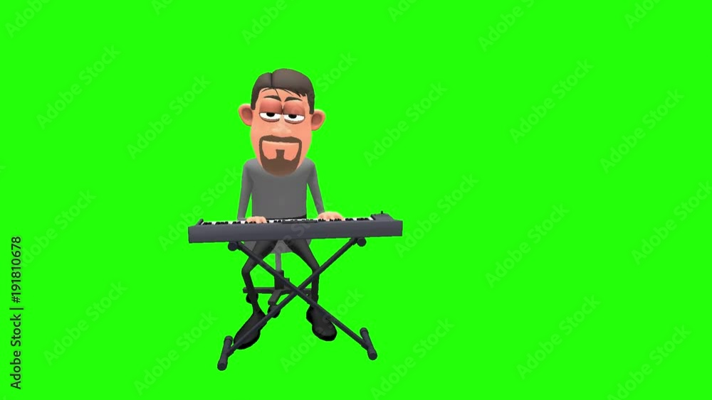 Animated male musician cartoon character plays keyboard in looping ...