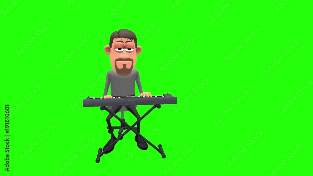 Animated male musician cartoon character plays keyboard in looping ...