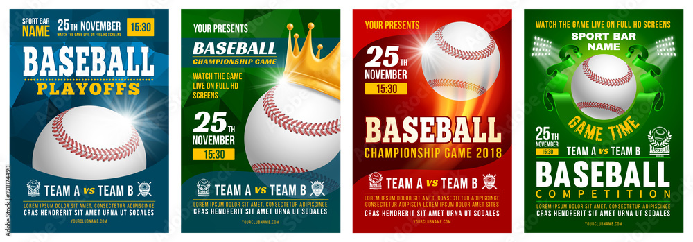 Baseball Poster Set Stock Vector | Adobe Stock
