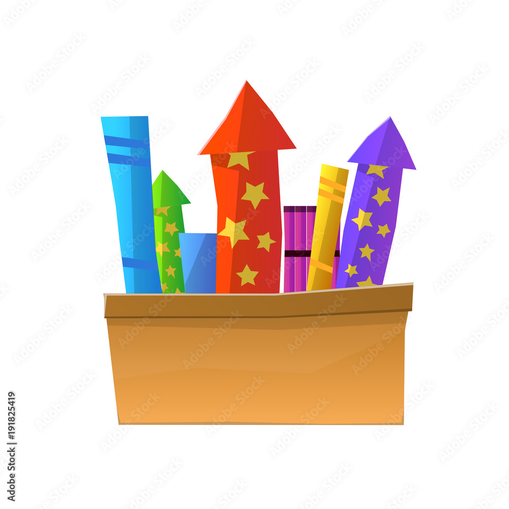 Cartoon Fireworks in Box Isolated on White Background. Full Box of ...