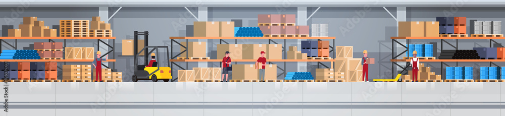 Warehouse Interior Box On Rack And People Working. Logistic Delivery ...