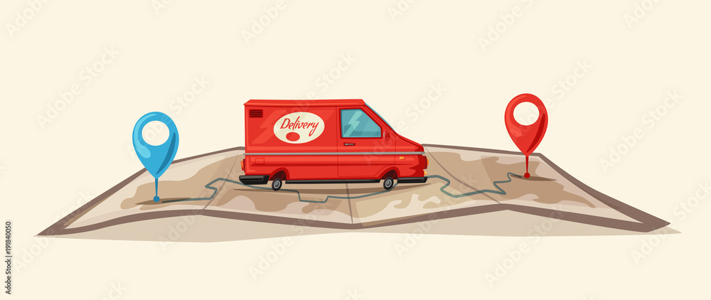 Delivery service by van. Car for parcel delivery. Cartoon vector ...