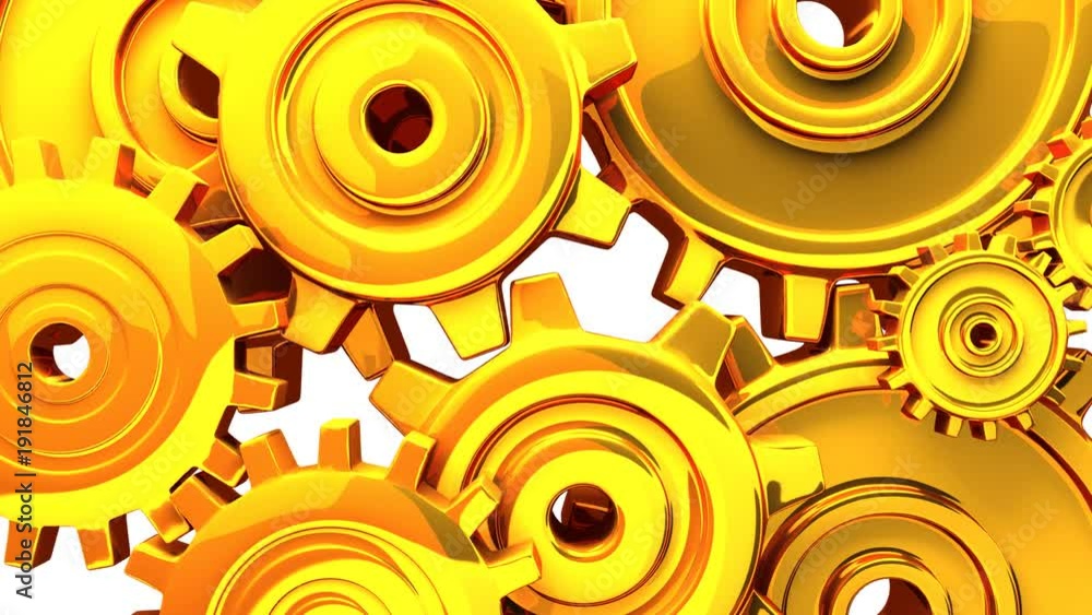 Gold Gears On White Background.Loop able 3DCG render Animation. Stock ...