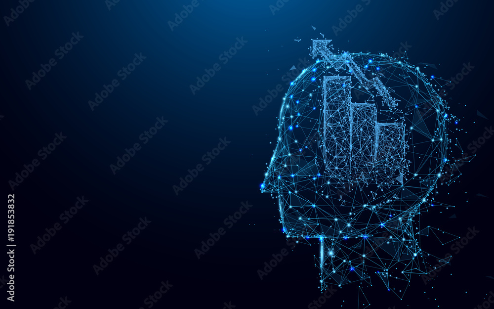 Abstract Head with Graph and Chart bar symbol form lines and triangles ...