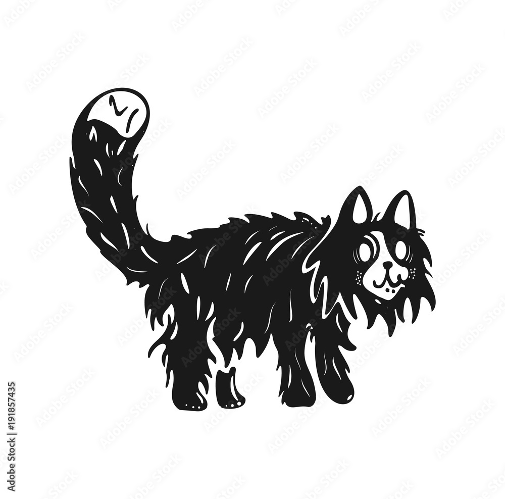 An illustration of a wierd cat . Black and white drawing. Stock Vector ...