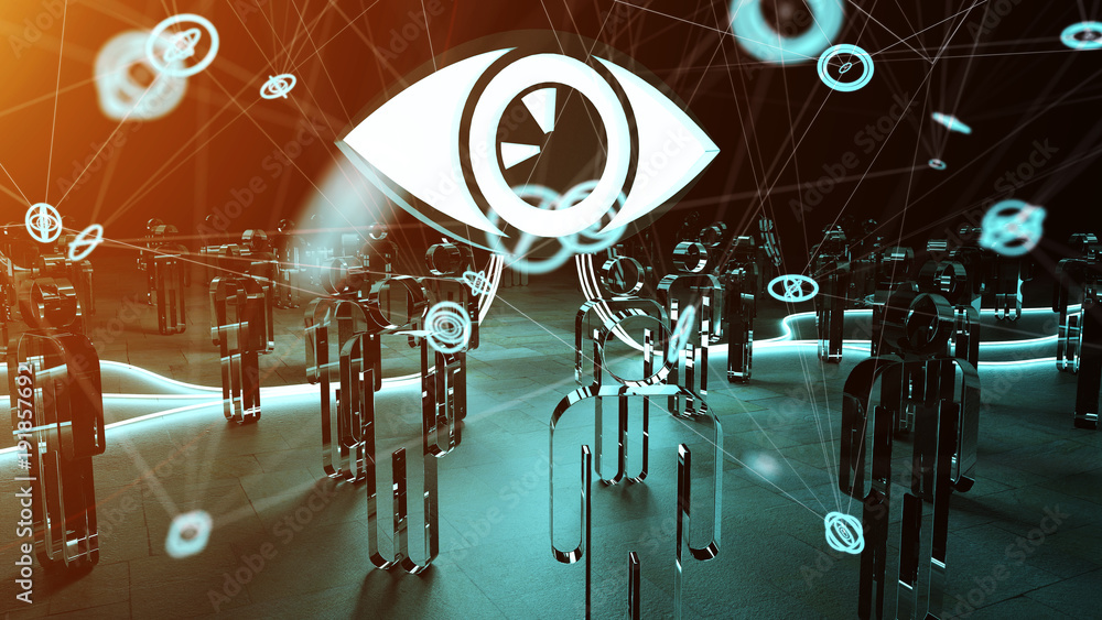 Big eye watching a group of people 3D rendering Stock Illustration ...