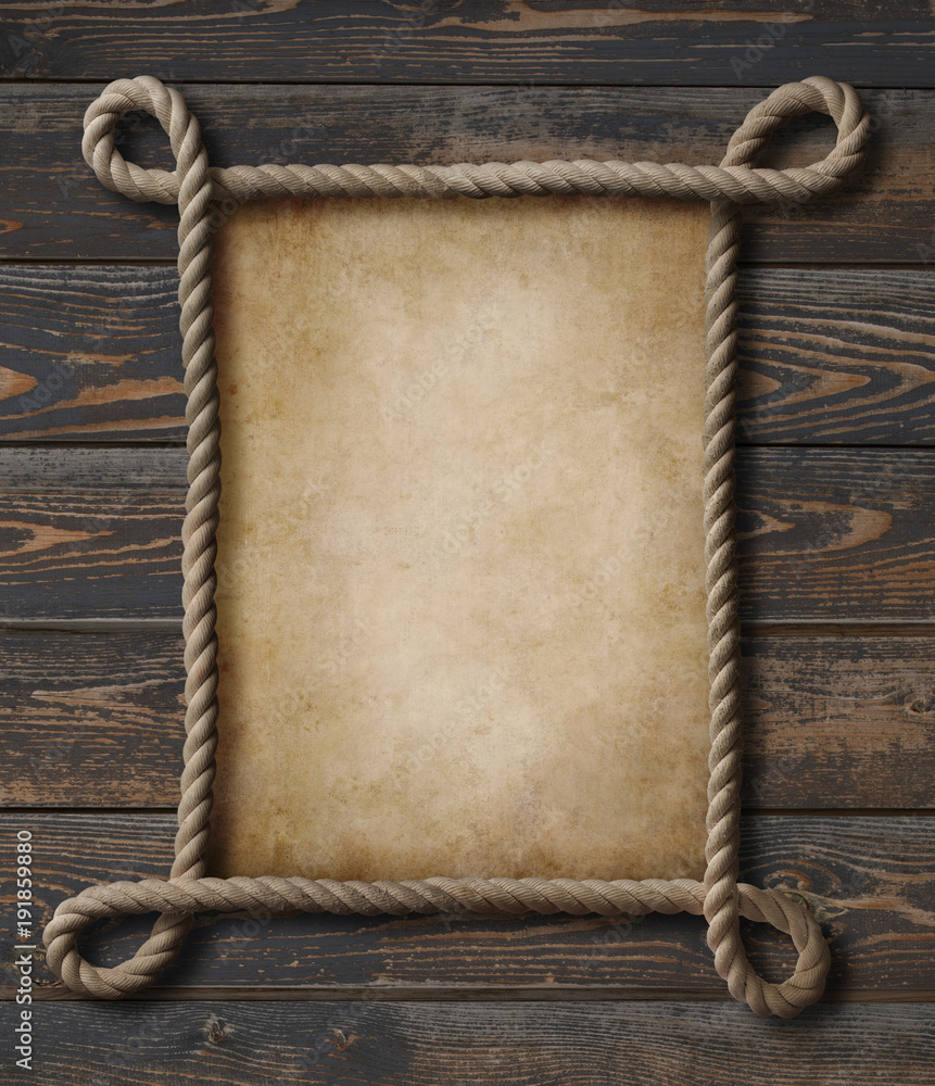 Pirate theme nautical rope frame with old paper background Stock Photo ...