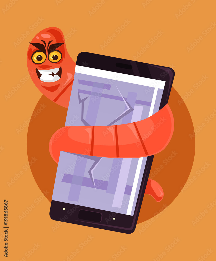 Hacked phone. Vector cartoon illustration Stock Vector | Adobe Stock