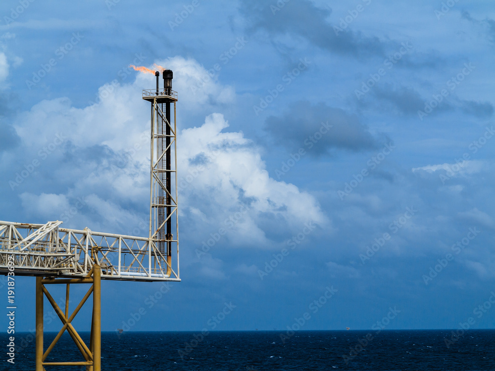 Fire on flare blow out in Offshore oil and Gas central processing ...