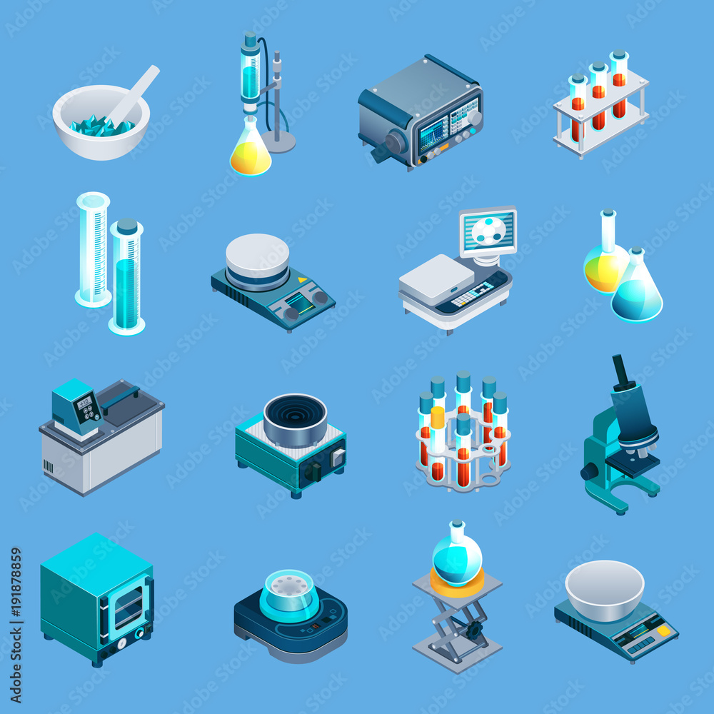 Laboratory Equipment Isometric Icons Stock Vector | Adobe Stock