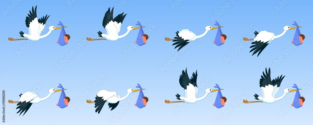 Storks with baby, animation sprite sheet, flying animation, new born ...