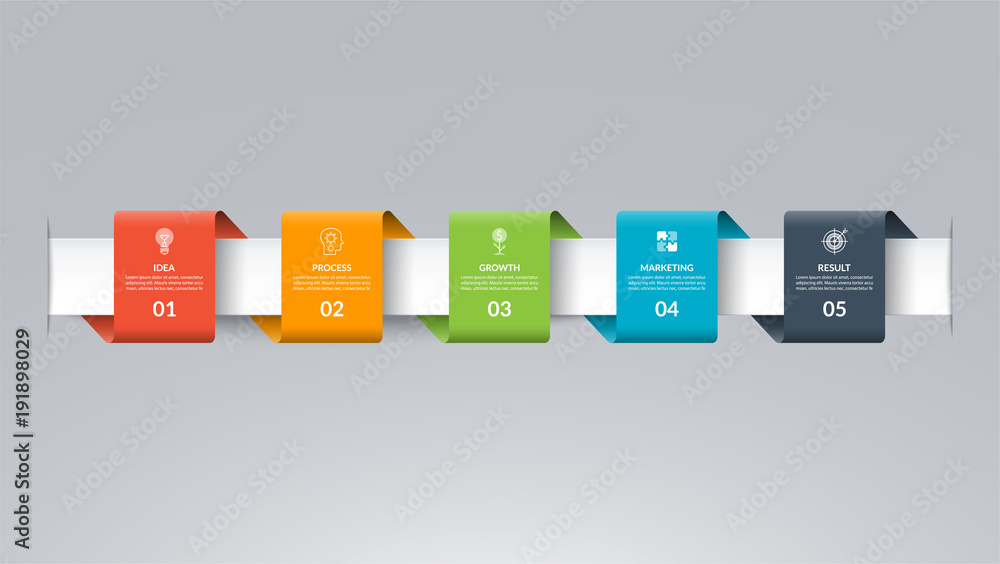 Infographic timeline template in the form of colored paper tapes ...