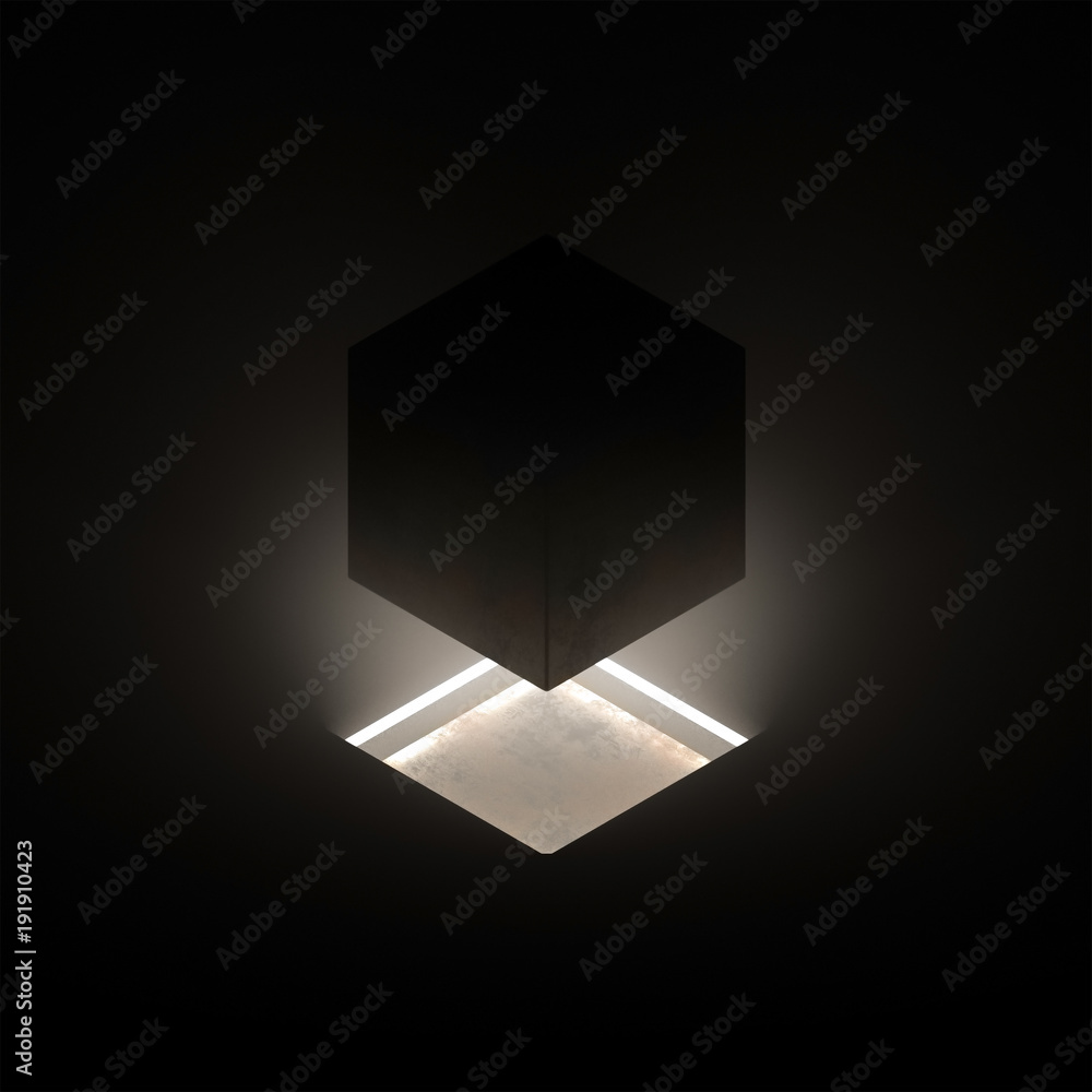 Futuristic black background with 3d cube and square. Abstract isometric ...