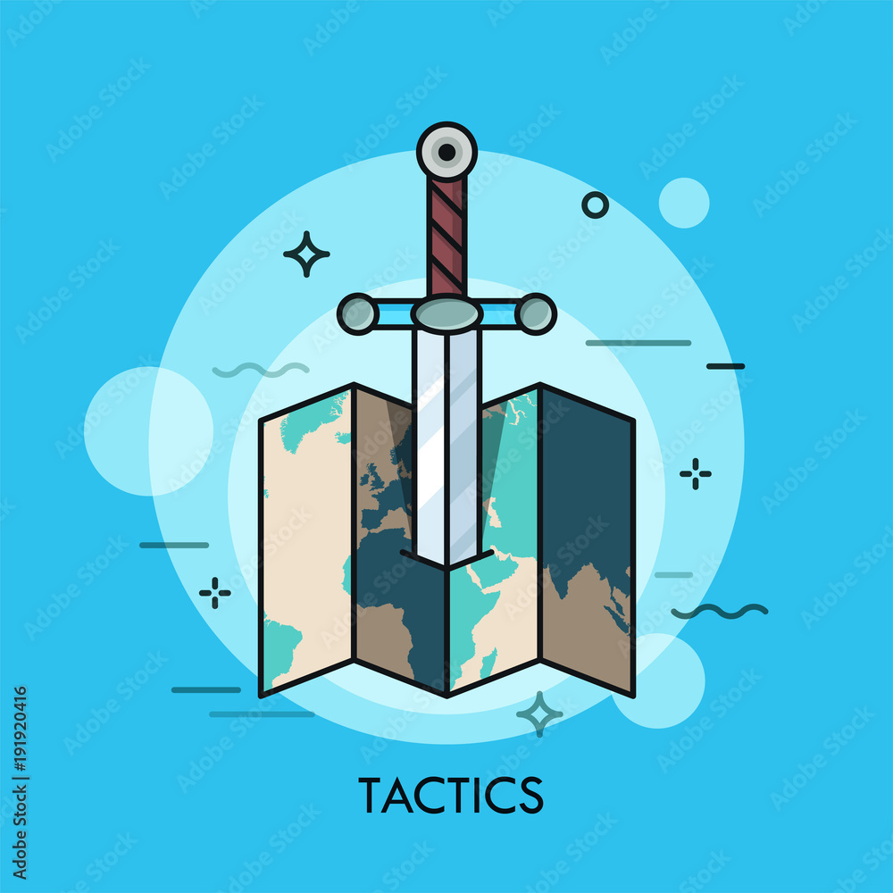 Paper world map pierced by sword. Stock Vector | Adobe Stock