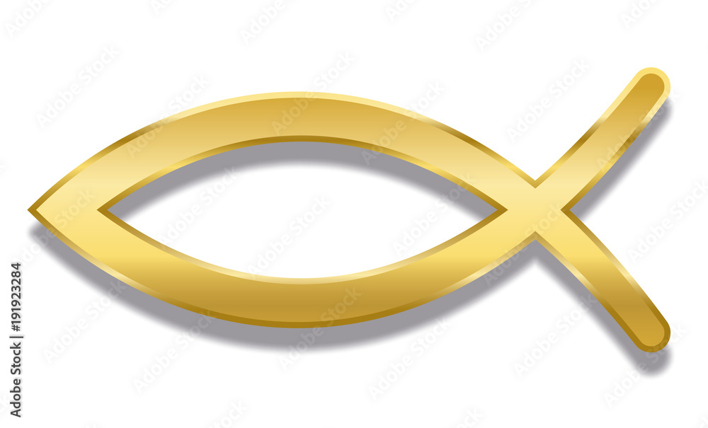 Jesus fish. Golden Christian symbol consisting of two intersecting arcs ...
