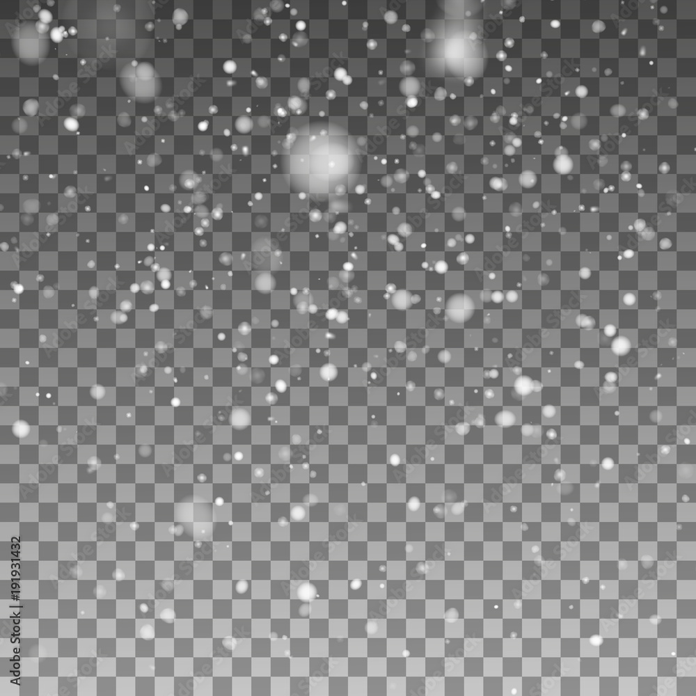 Falling snowflakes overlay on transparent background. Vector ...