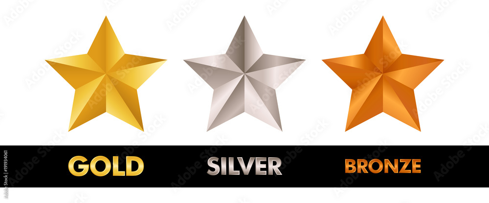 Gold Silver and Bronze star set vector illustration Stock Vector ...