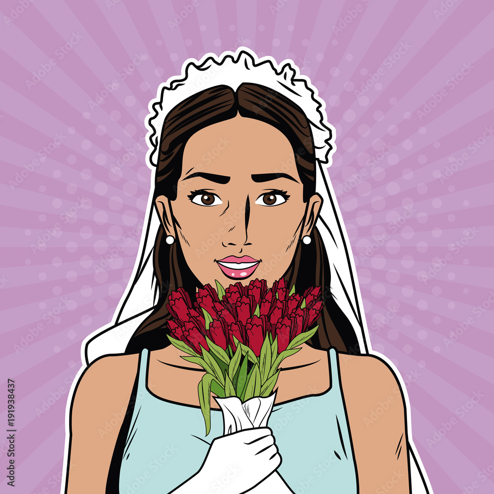 Beautiful bride pop art cartoon vector illustration graphic design ...