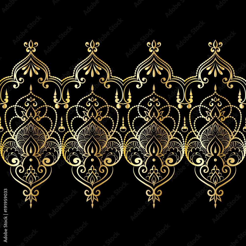 Gold indian line art border Stock Vector | Adobe Stock