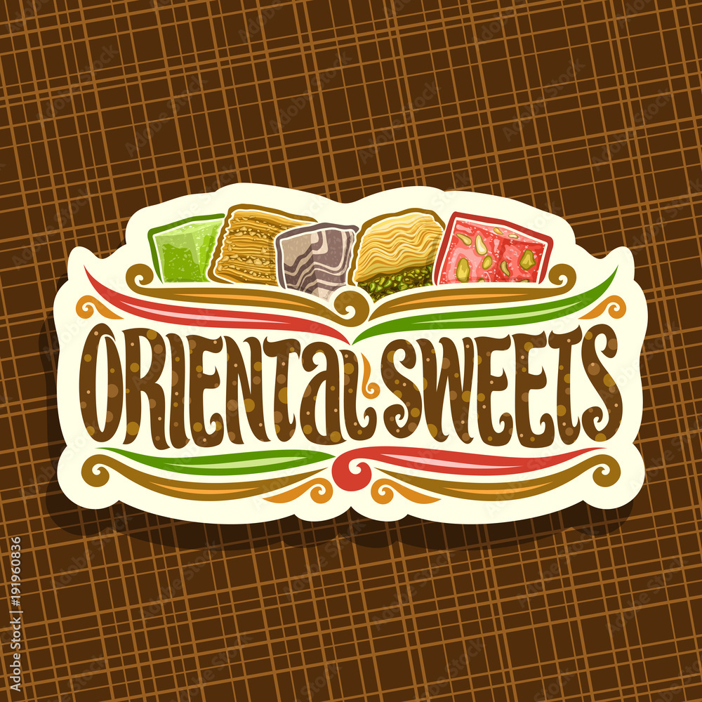 Vector logo for Oriental Sweets, cut paper signboard for eastern ...