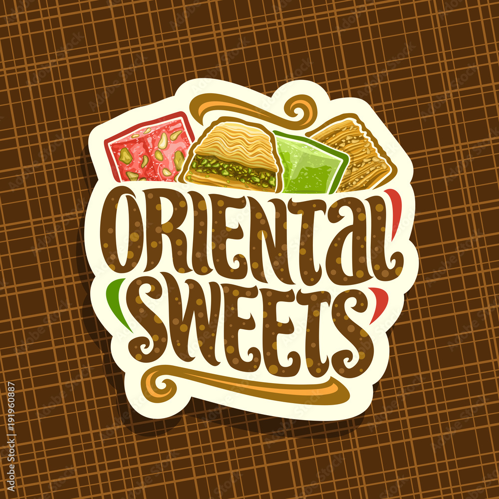 Vector logo for Oriental Sweets, cut paper label for eastern patisserie ...