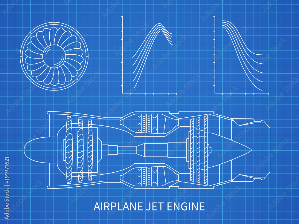 Airplane jet engine with turbine vector blueprint design Stock Vector ...