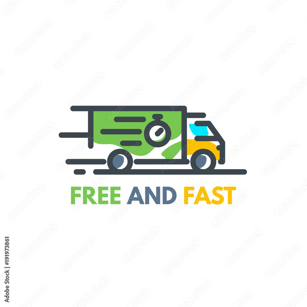 Delivery truck color line icon. Fast and free shipping logo. Vehicle ...