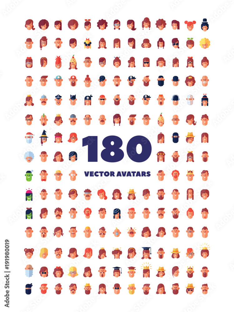 180 Vectorcool flat avatars icons. Positive male and female characters ...