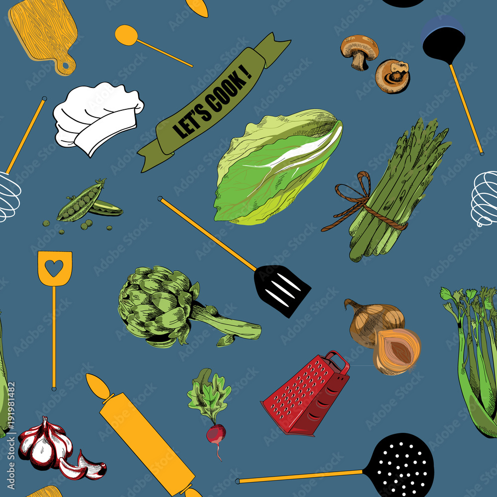 Cooking tools seamless pattern. Vector illustration of wooden spoon ...