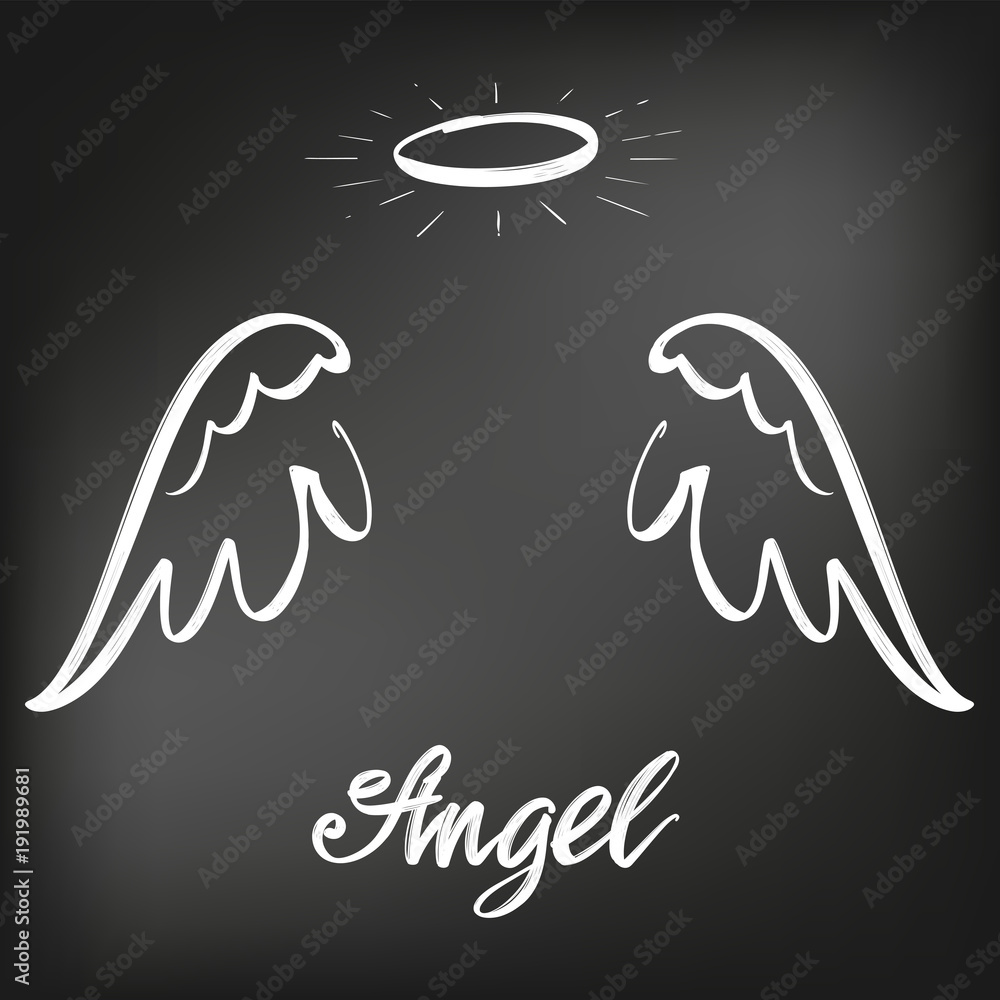 Angel wings icon sketch collection, religious calligraphic text symbol ...