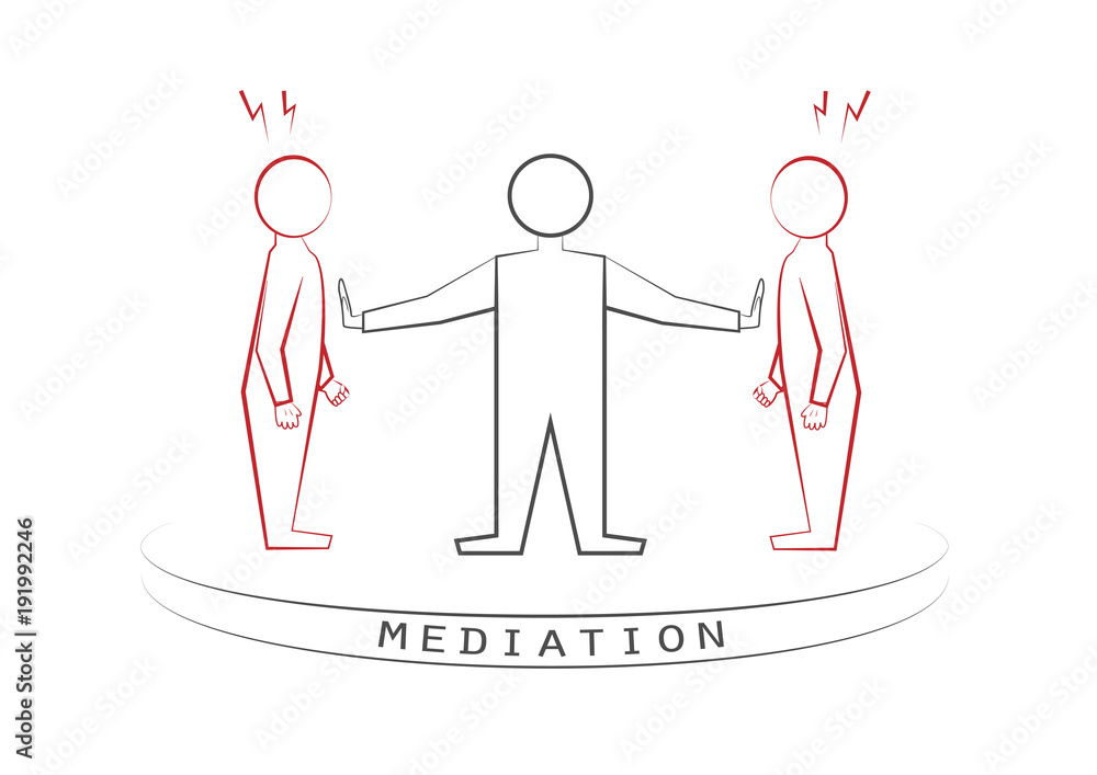 mediator and two arguing persons isolated on the white background, a ...