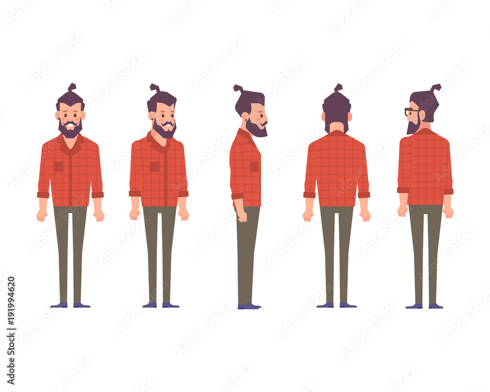 Young man for animation. Front, side, back, 3/4 view character ...