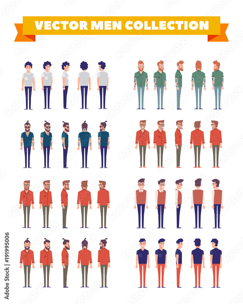 Young man for animation. Front, side, back, 3/4 view character ...