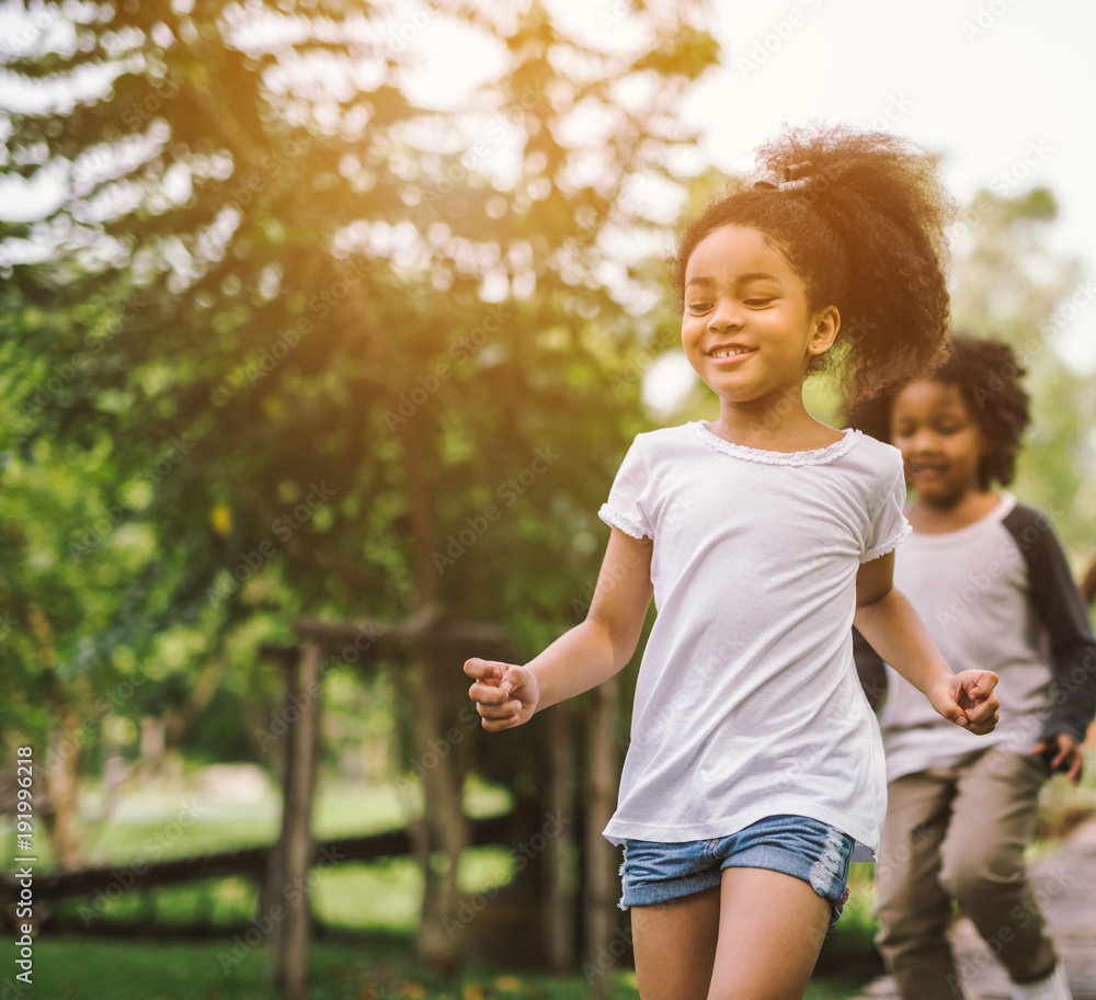 Cute african american little girl playing outdoor - Black people kid ...