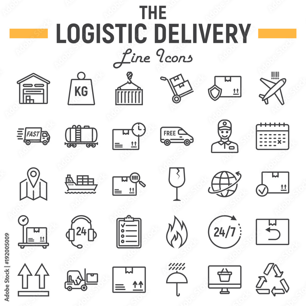 Logistic line icon set, Delivery symbols collection, vector sketches ...