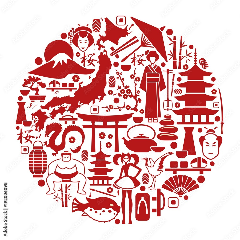 Symbols of Japan in the form of a circle. Stock Vector | Adobe Stock