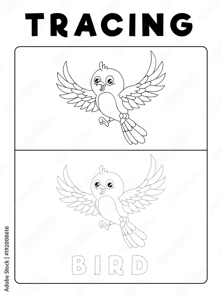 Funny Bird Tracing Book with Example. Preschool worksheet for ...