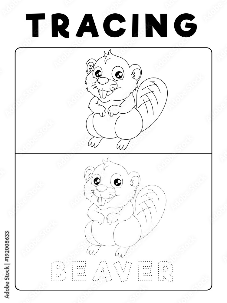 Funny Beaver Tracing Book with Example. Preschool worksheet for ...