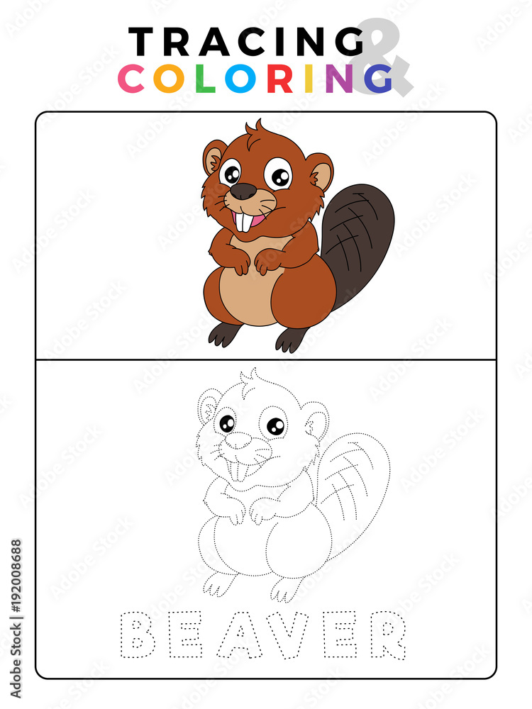 Funny Beaver Tracing and Coloring Book with Example. Preschool ...