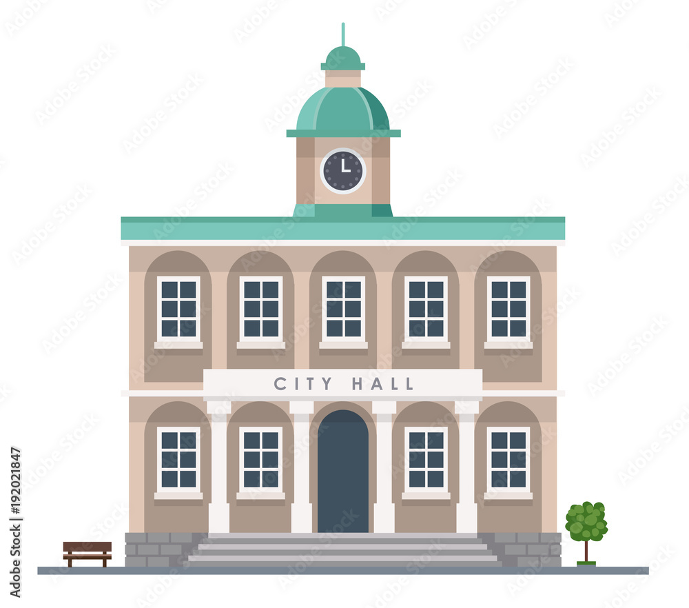 City Hall Building In Flat Style Isolated On White Background Urban