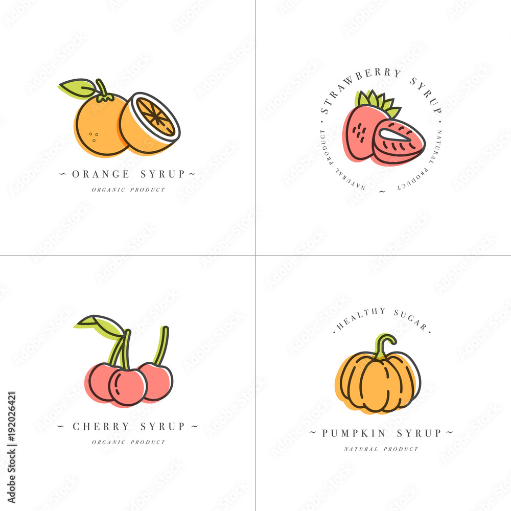 Vector set design colorful templates logo and emblems - syrups and ...