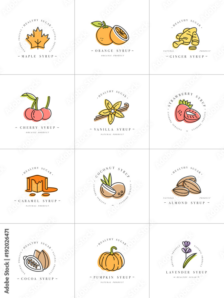 Vector set design colorful templates logo and emblems - syrups and ...
