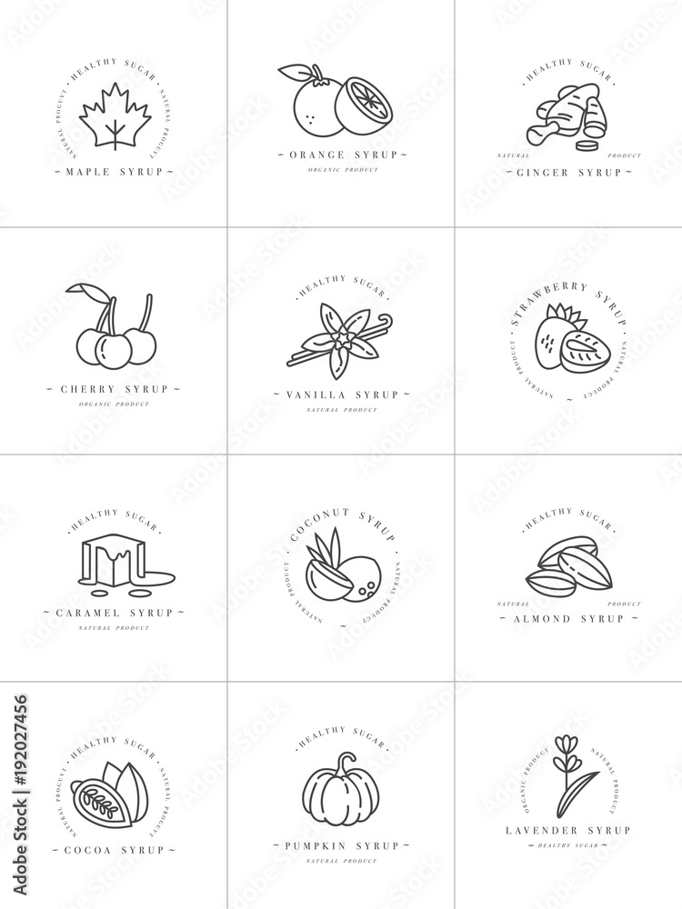 Vector set design monochrome templates logo and emblems - syrups and ...
